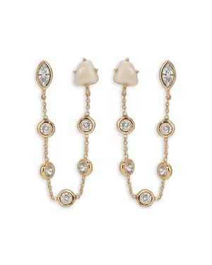 Ettika Gemlite Chain Double Piercing Earrings - Bone