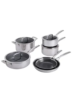ZWILLING Peak Stainless Steel Dual Performance Ceramic Cookware, Set Of 10 - Silver