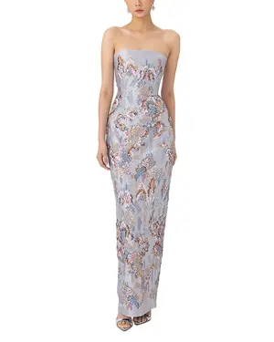 SAU LEE Sequinned Embroidered Gown