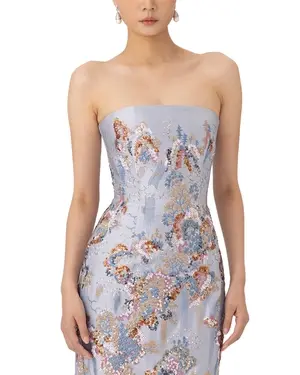 SAU LEE Sequinned Embroidered Gown