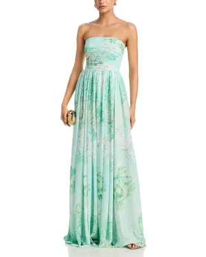 SAU LEE Strapless Floral Print Maxi Dress - Mint Multi