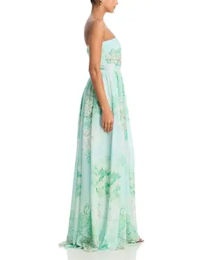 SAU LEE Strapless Floral Print Maxi Dress - Mint Multi