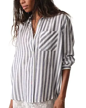 Marine Layer Jane Relaxed Stripe Shirt - Navy White