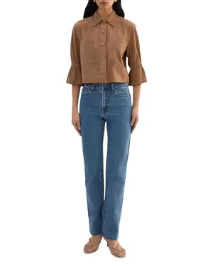LAMARQUE Suede Ruffle Jacket - Latte