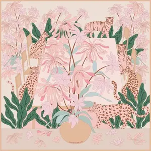 JESSIE ZHAO NEW YORK Blue / Pink Double Sided Silk Scarf Of Jungle Gathering Blue/pink