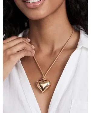Ettika Heart Cord Pendant Necklace - Tan/gold
