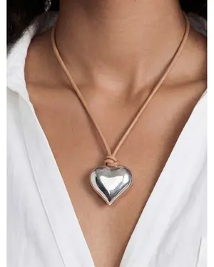 Ettika Heart Cord Pendant Necklace - Tan/silver