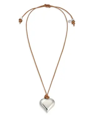 Ettika Heart Cord Pendant Necklace - Tan/silver