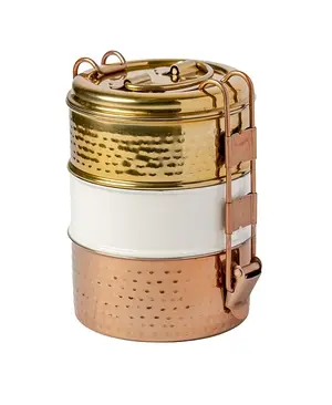 VERVE CULTURE Tiffin Boxes Small 3 Layer - Gold/white/copper