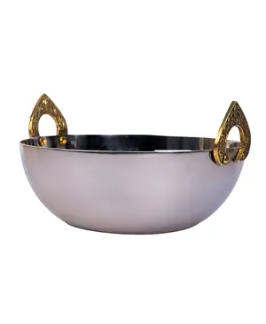 VERVE CULTURE Stainless Steel Handi Serving Bowl With Brass Handles - Silver