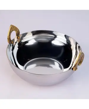 VERVE CULTURE Stainless Steel Handi Serving Bowl With Brass Handles