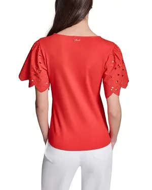 Karl Lagerfeld Paris Short Sleeve Eyelet Knit Top