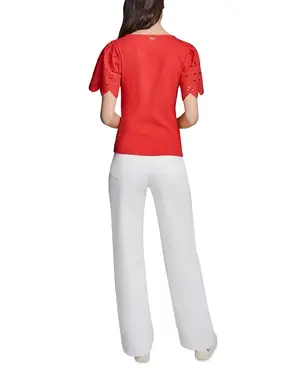 Karl Lagerfeld Paris Short Sleeve Eyelet Knit Top