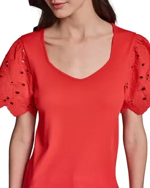 Karl Lagerfeld Paris Short Sleeve Eyelet Knit Top