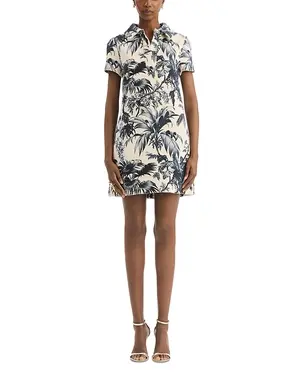 Oscar De La Renta Short Sleeve Printed Tweed Dress