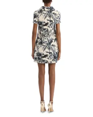 Oscar De La Renta Short Sleeve Printed Tweed Dress