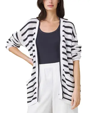 Splendid Striped Open Cardigan In Cotton - White/navy