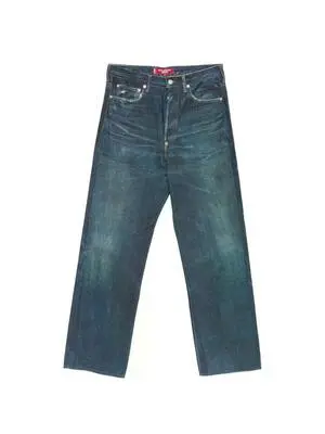 Junya Watanabe Faded Effect Buckle Strap Jeans - Blue