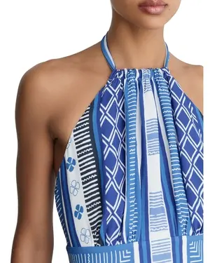 REISS Geometric Print Halterneck Midi Dress
