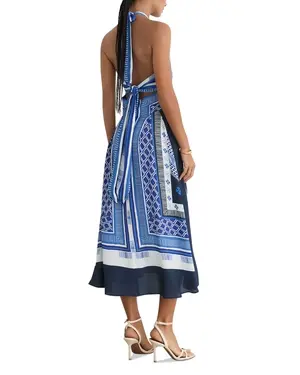 REISS Geometric Print Halterneck Midi Dress