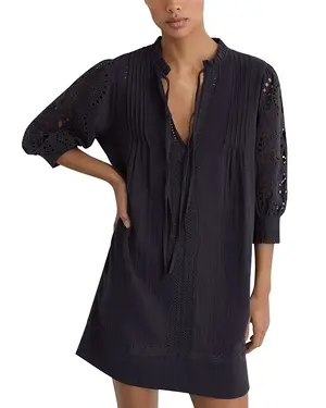 REISS Gia Dress With Embroidered Details - Navy