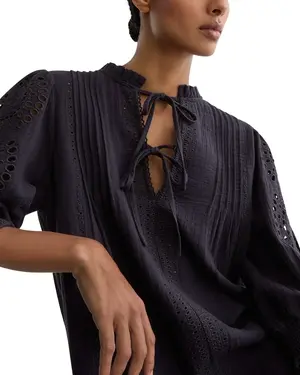REISS Gia Dress With Embroidered Details - Navy