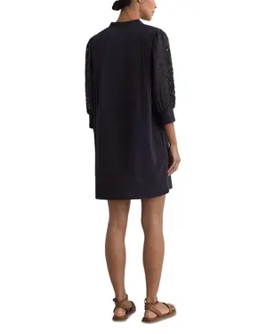 REISS Gia Dress With Embroidered Details - Navy