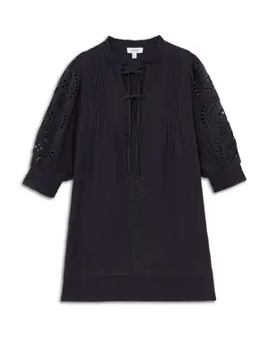 REISS Gia Dress With Embroidered Details - Navy