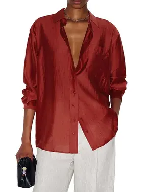 REFORMATION Eli Oversized Shirt - Sheer Red