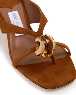 JIMMY CHOO Emeri Suede Sandals With Resin Stone Embellishment - Tan/amber
