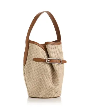 LIFFNER Belted Mini Raffia Bucket Bag - Beige