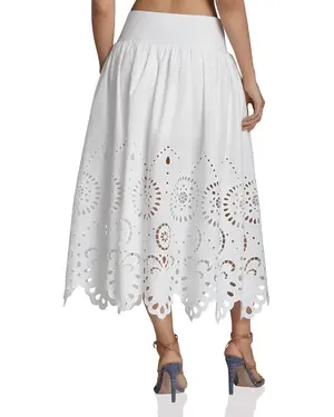 Avec Les Filles Eyelet Scalloped Embroidered Midi Skirt