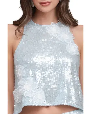 Avec Les Filles Sequin Floral Applique Crop Top