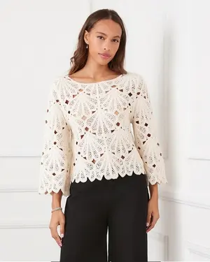 Karen Kane Crochet Flared Sleeve Top