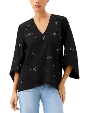 Karen Kane Embellished Asymmetric Top With Bracelet Sleeves