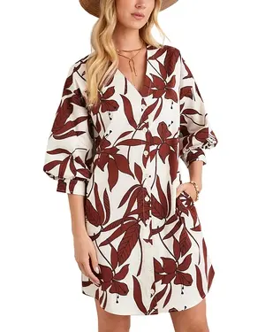 Karen Kane Lantern Sleeve Printed Shirt Dress