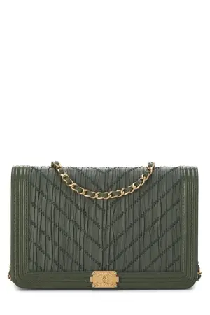 Chanel Lambskin Chevron Pleated Wallet On Chain - Green