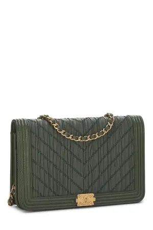 Chanel Lambskin Chevron Pleated Wallet On Chain