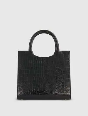 Mac Duggal Croc Embossed Leather Tote - Black