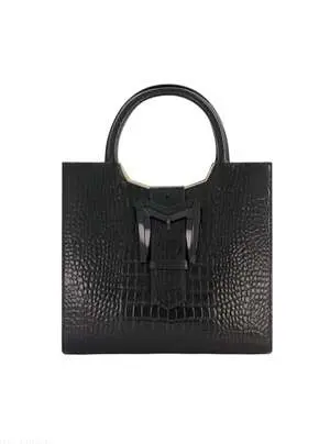 Mac Duggal Croc Embossed Leather Tote - Black