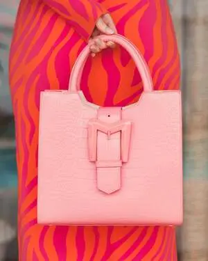 Mac Duggal Medium Croc Embossed Leather Tote Bag With Buckle Detail - Pink