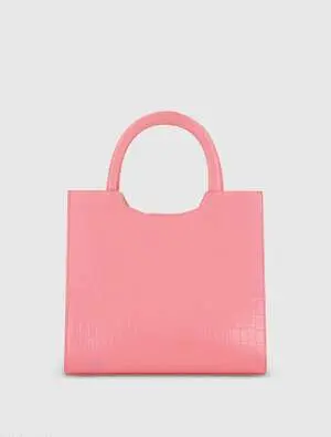 Mac Duggal Medium Croc Embossed Leather Tote Bag With Buckle Detail - Pink