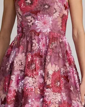 Mac Duggal Floral Sequin Strapless Midi Dress