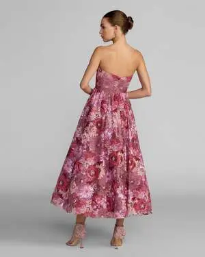 Mac Duggal Floral Sequin Strapless Midi Dress