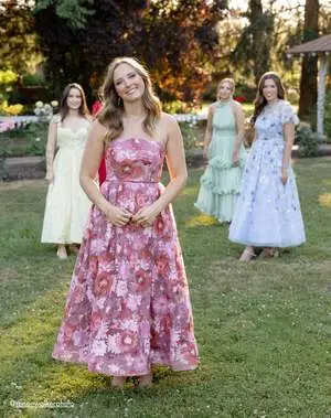 Mac Duggal Floral Sequin Strapless Midi Dress