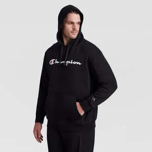 Champion Powerblend Hoodie With Full Script Logo - Black
