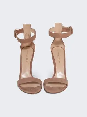 GIANVITO ROSSI Portofino 105 Praline Suede Sandals - Tan