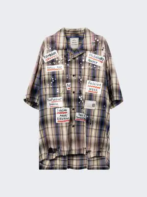 Mihara Yasuhiro H/s Check Shirt With Sticker - Beige