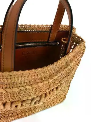 Moschino Embroidered Woven Tote Bag