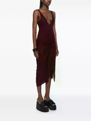 Attico Ruched V-neck Midi Dress